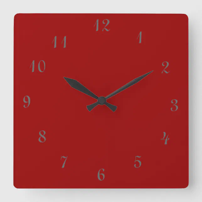Plain Red Clock>Square Clocks with Numbers | Zazzle
