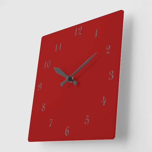 Plain Red Clock>Square Clocks with Numbers | Zazzle