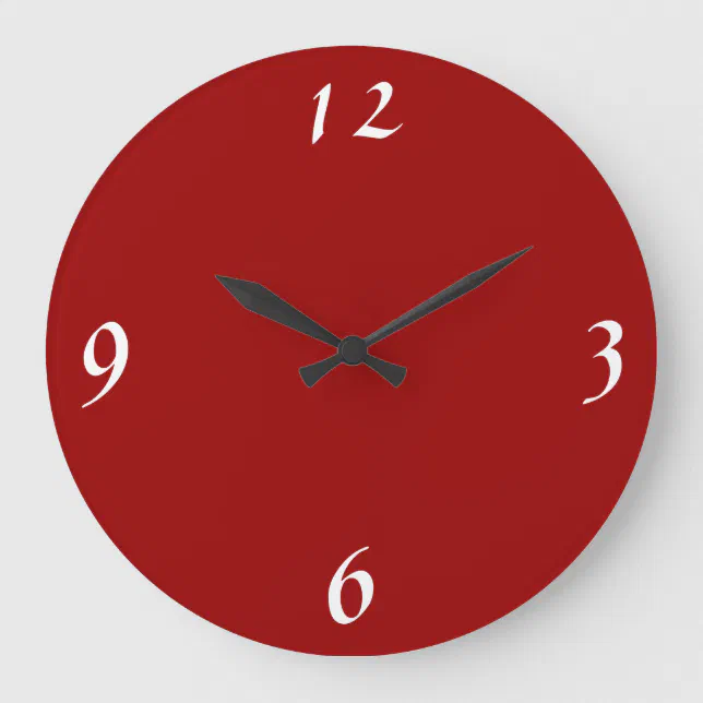 Plain Red with white >Minimalist Wall Clocks | Zazzle