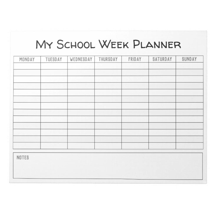 Plain School Week Planning Chart Notepad | Zazzle