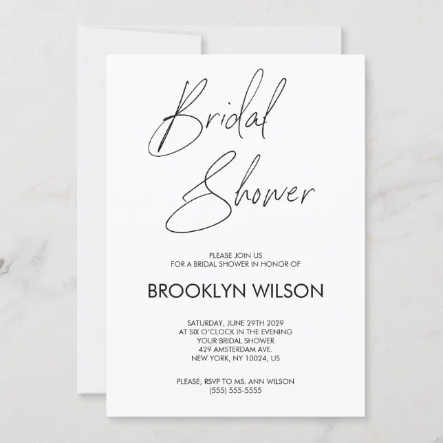 Plain Script Bridal Shower Invitations White | Zazzle