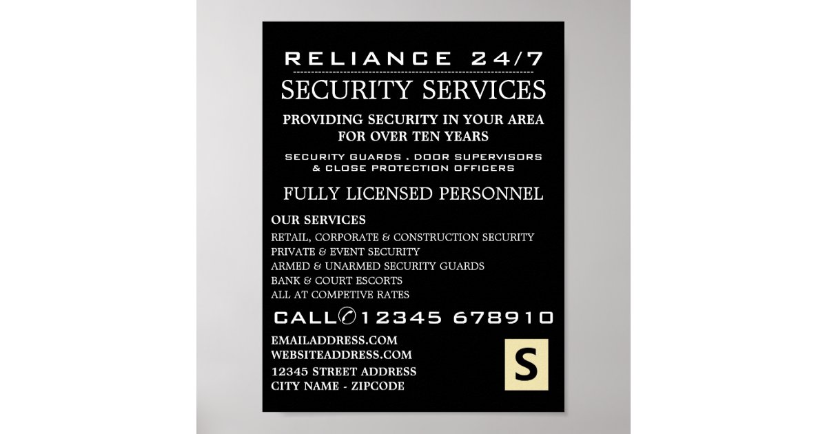 Plain Security Service Personnel Advert Poster | Zazzle