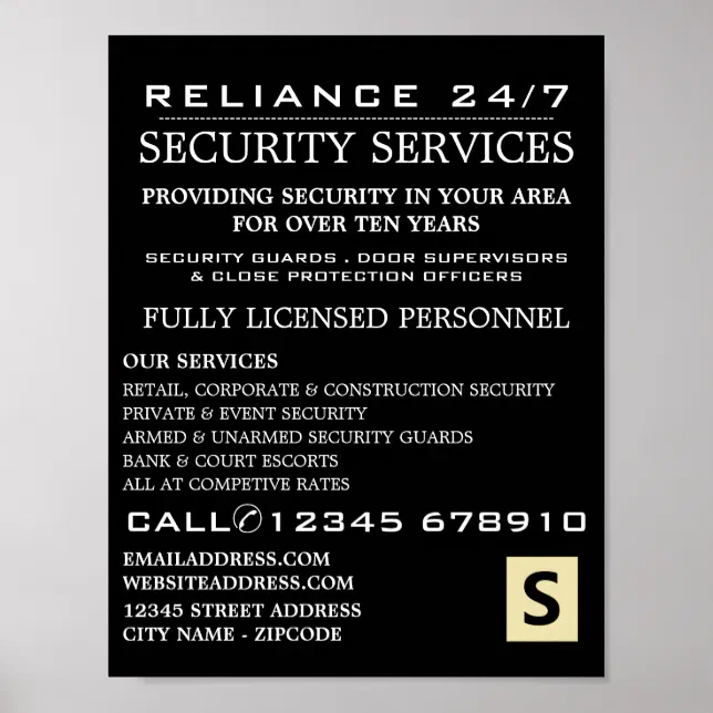 Plain Security Service Personnel Advert Poster | Zazzle