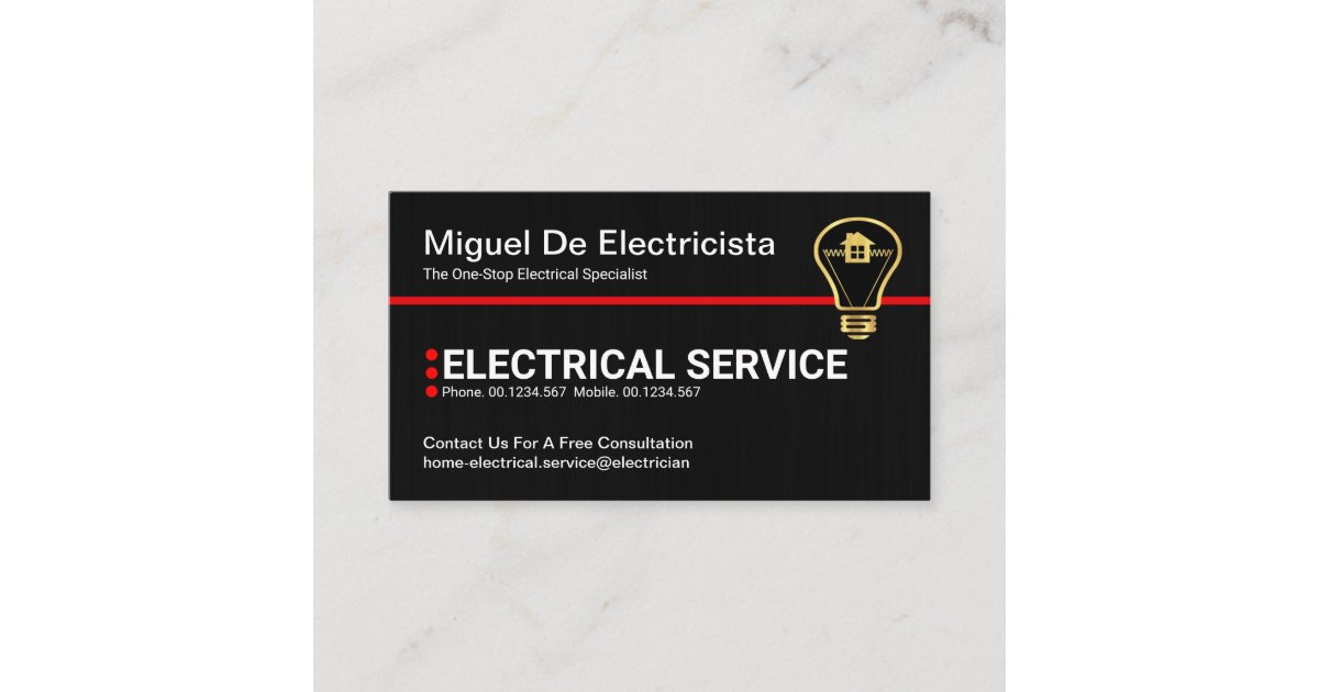 Plain Simple Black Grunge Red Line Electrical Business Card | Zazzle