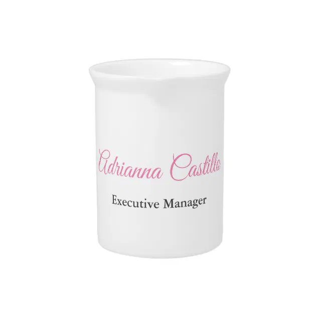 Plain Simple Black White Pink Calligraphy Name Beverage Pitcher | Zazzle