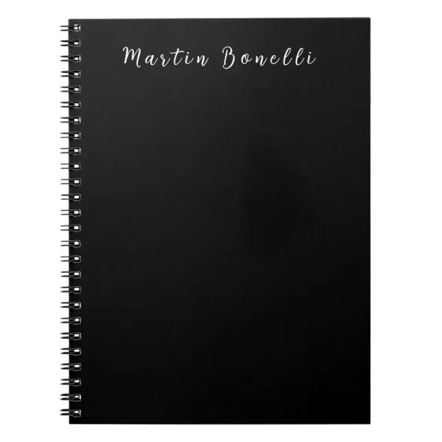 Plain Simple Black White Trendy Calligraphy Script Notebook | Zazzle