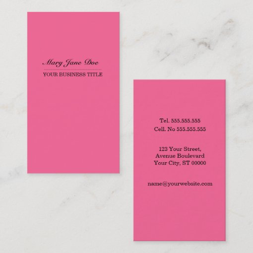 Plain & Simple Pink Vertical Business Card | Zazzle