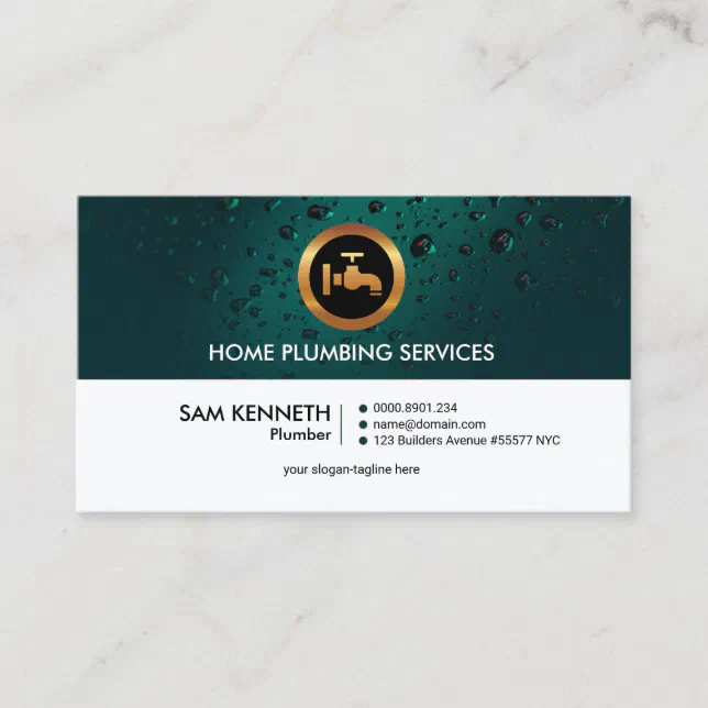 Plain Simple Retro Water Drop Professional Plumber Business Card | Zazzle