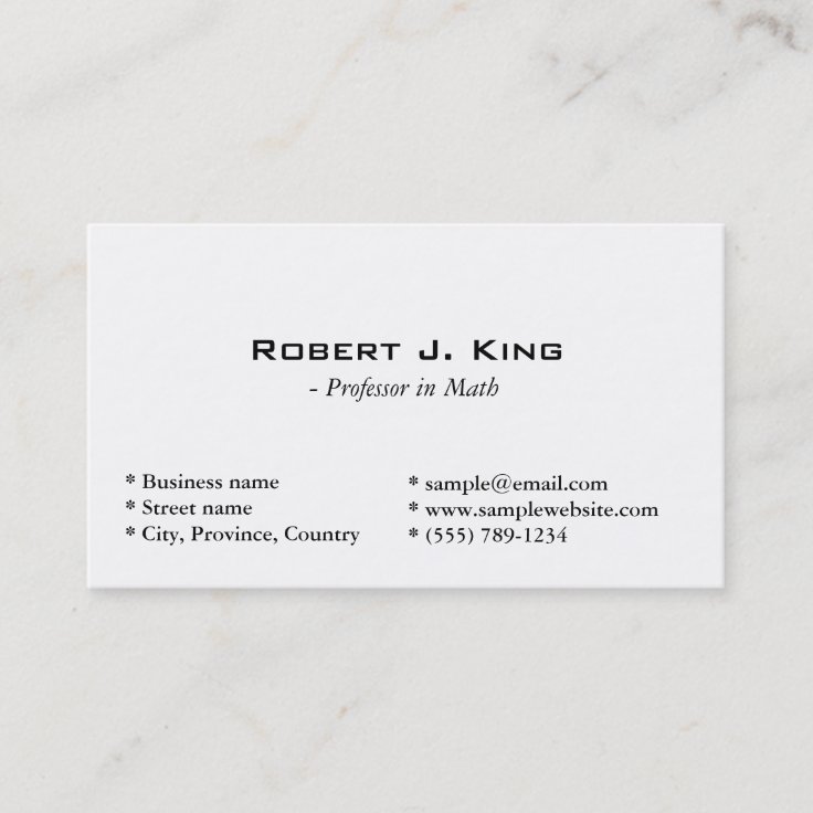 plain, simple white business card | Zazzle