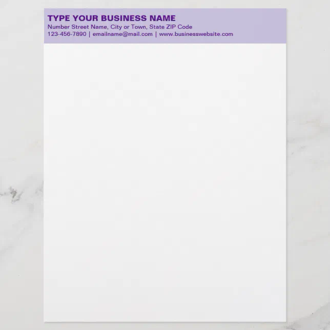 Plain Texts on Monochrome Purple Heading of Letterhead | Zazzle