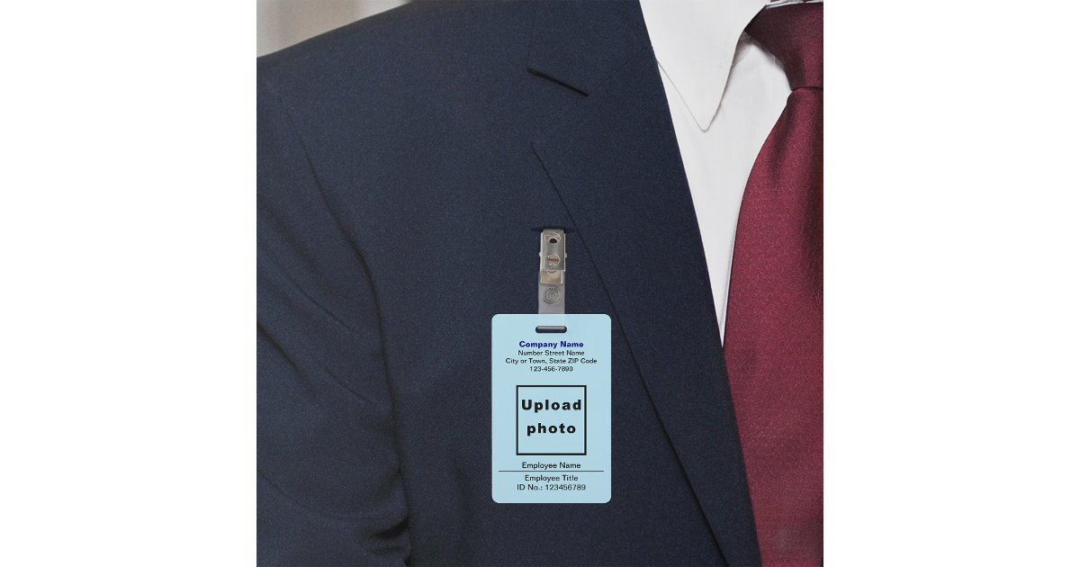 Plain Texts With Employee Photo Light Blue Badge | Zazzle