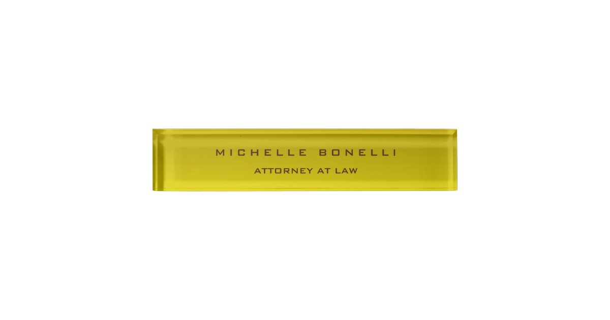 Plain Unique Special Yellow Color Background Desk Name Plate | Zazzle