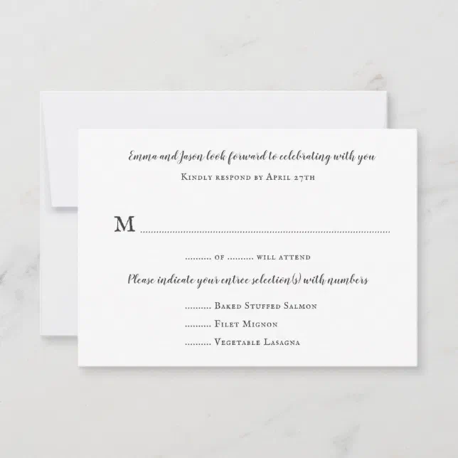 Plain White Menu RSVP Cards Guest Count Reply | Zazzle