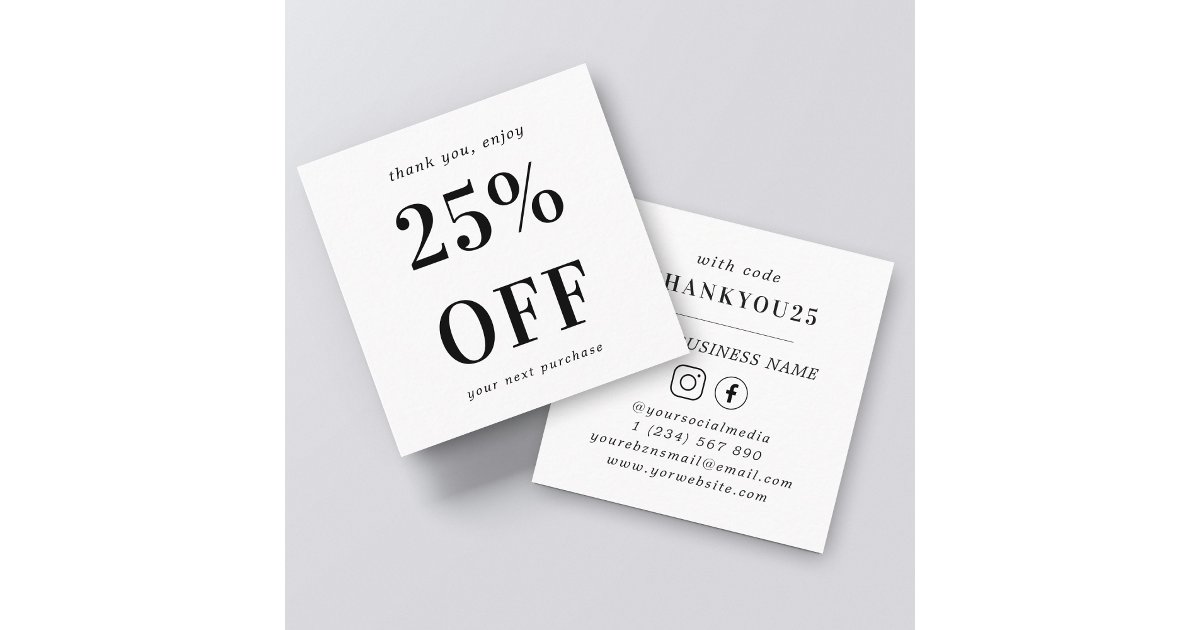 Plain White Modern Bold Typography Small Business Discount Card | Zazzle