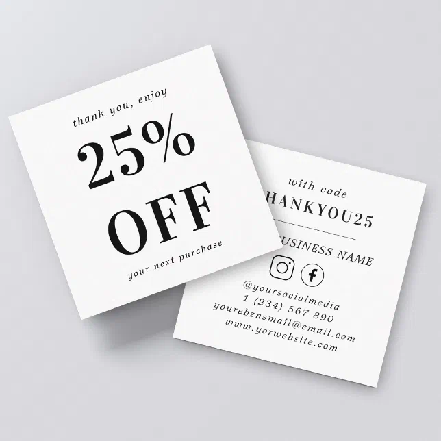 Plain White Modern Bold Typography Small Business Discount Card | Zazzle