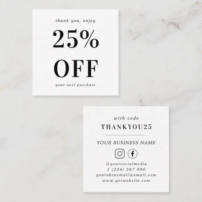 Plain White Modern Bold Typography Small Business Discount Card | Zazzle