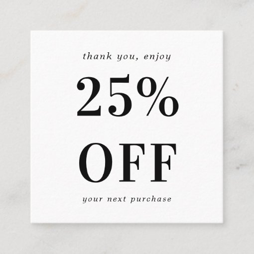 Plain White Modern Bold Typography Small Business Discount Card | Zazzle