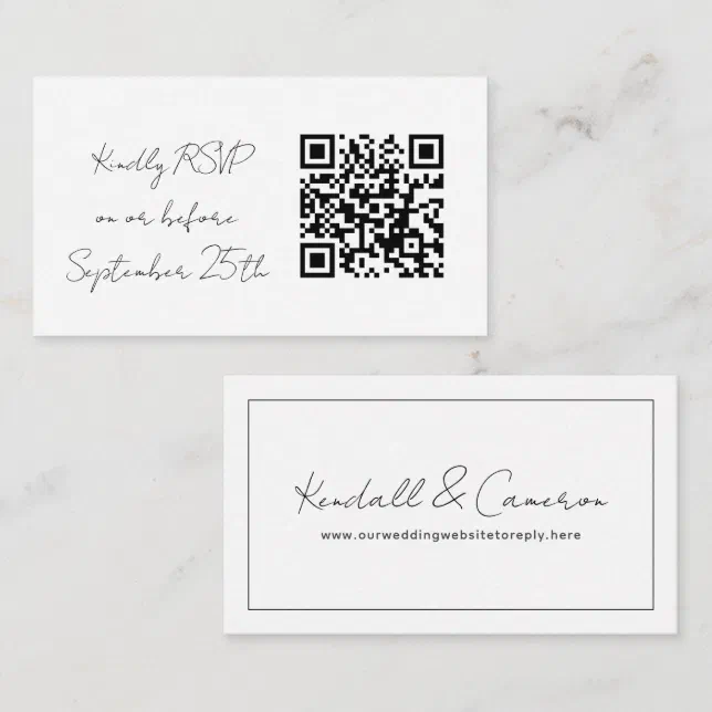 Plain White QR Code Wedding Reply Enclosure Cards | Zazzle