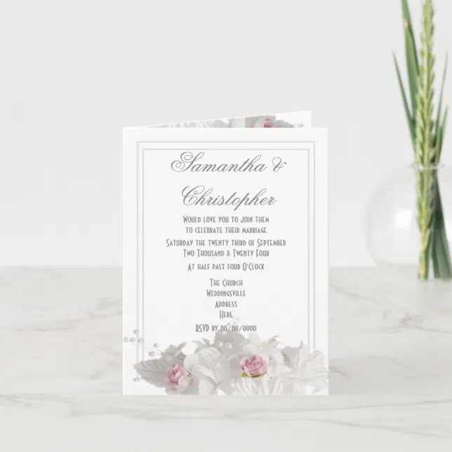 Plain white simple floral wedding invitation | Zazzle