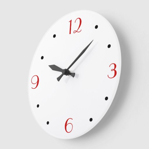 Plain White with Red > Simplistic Wall Clocks | Zazzle