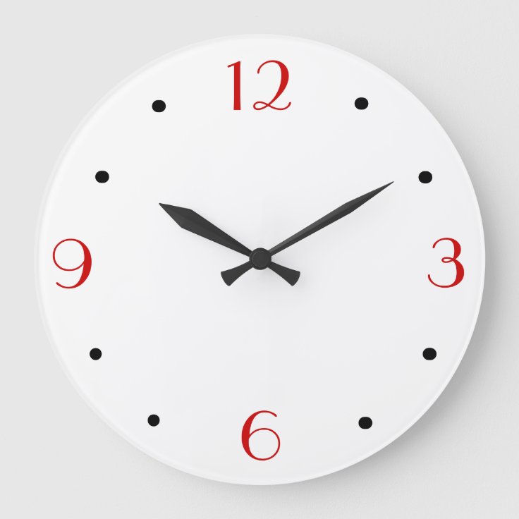Plain White with Red > Simplistic Wall Clocks | Zazzle