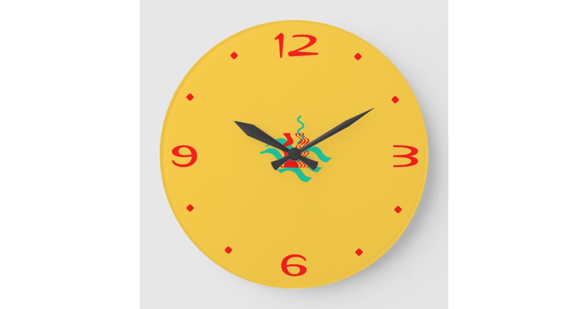Plain Yellow and Red >Kitchen Clocks | Zazzle