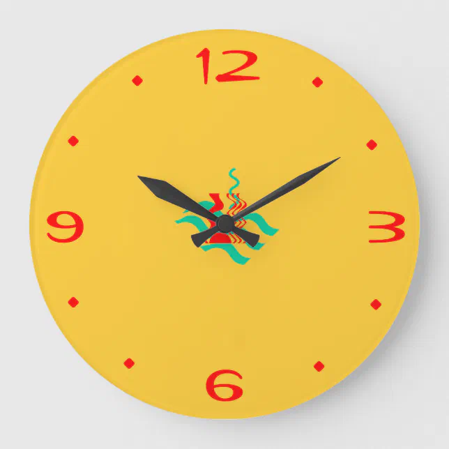 Plain Yellow and Red >Kitchen Clocks | Zazzle