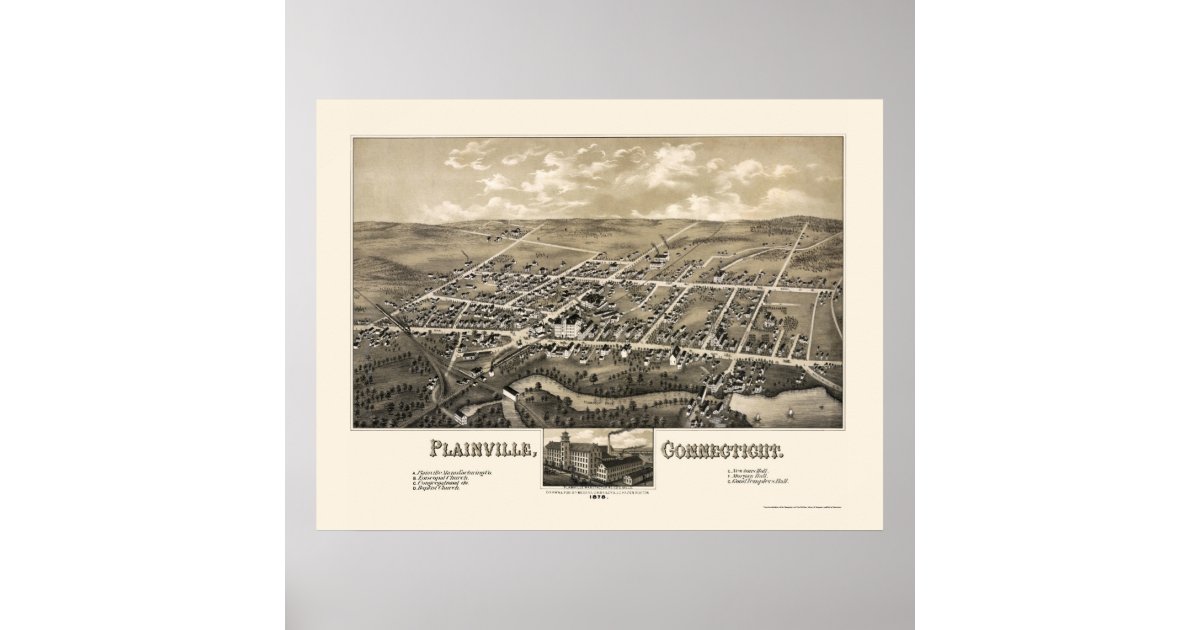 Plainville, CT Panoramic Map - 1878 Poster | Zazzle