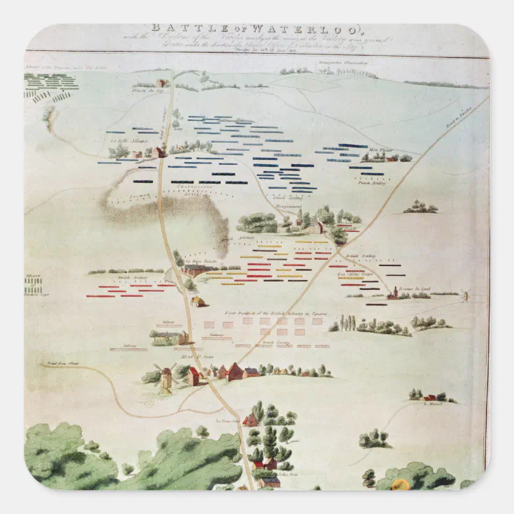 Plan and view of the Battle of Waterloo Square Sticker | Zazzle
