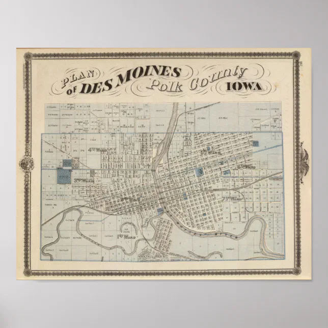 Plan of Des Moines, Polk County, Iowa Poster | Zazzle