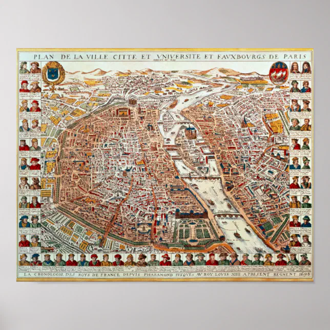 Plan of Paris bordered by a chronological Poster | Zazzle