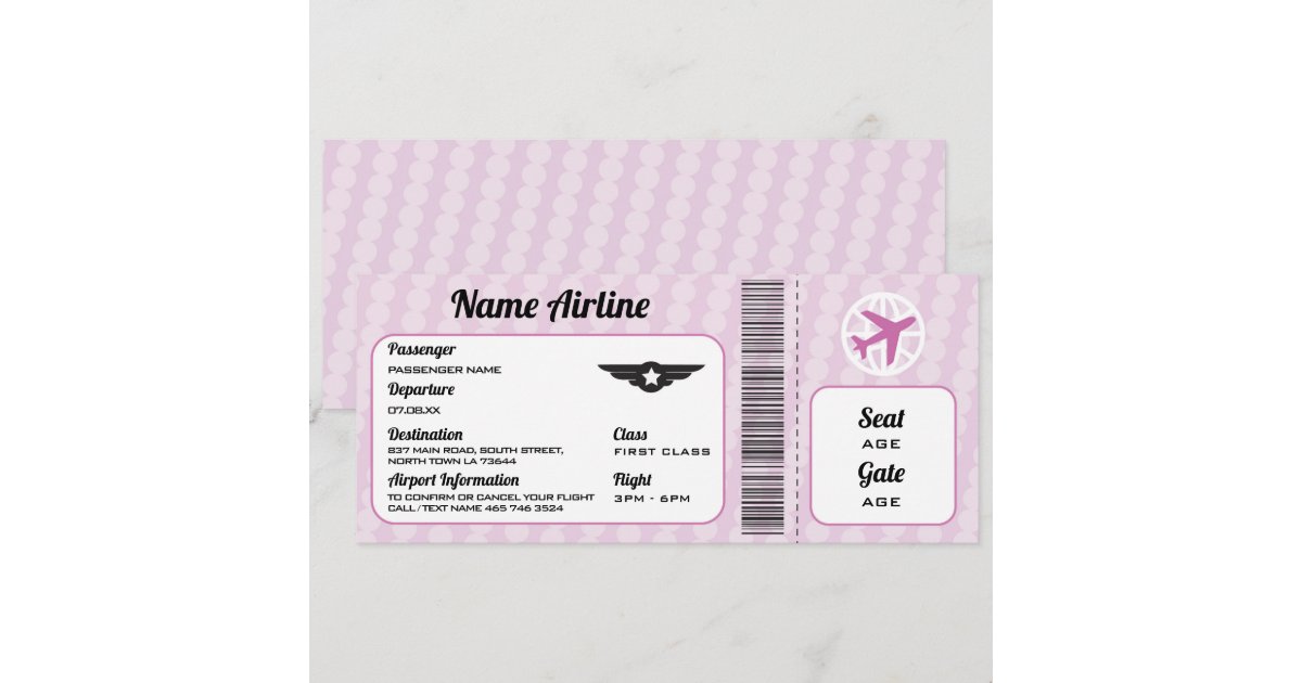 Plane Birthday Airplane Ticket Party Pink Invite | Zazzle