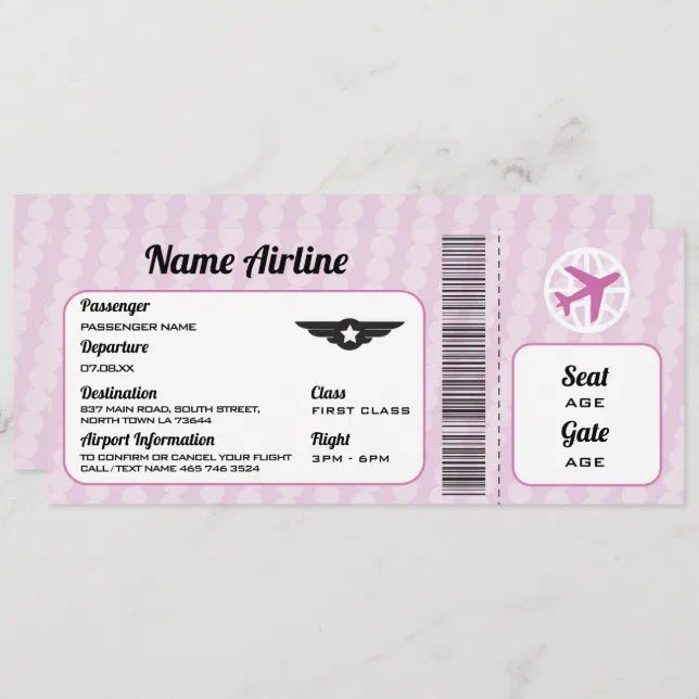 Plane Birthday Airplane Ticket Party Pink Invite | Zazzle