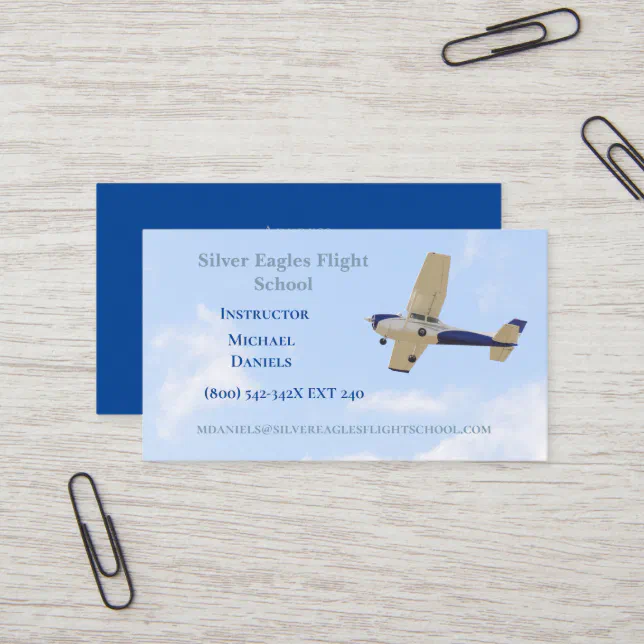 Plane in Sky Flight School Instructor Pilot Business Card | Zazzle