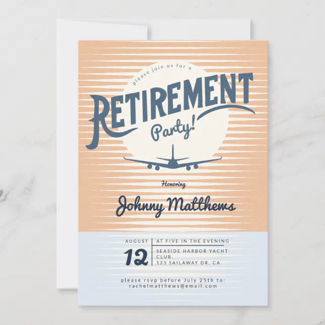 Plane sunset retirement party invitation | Zazzle