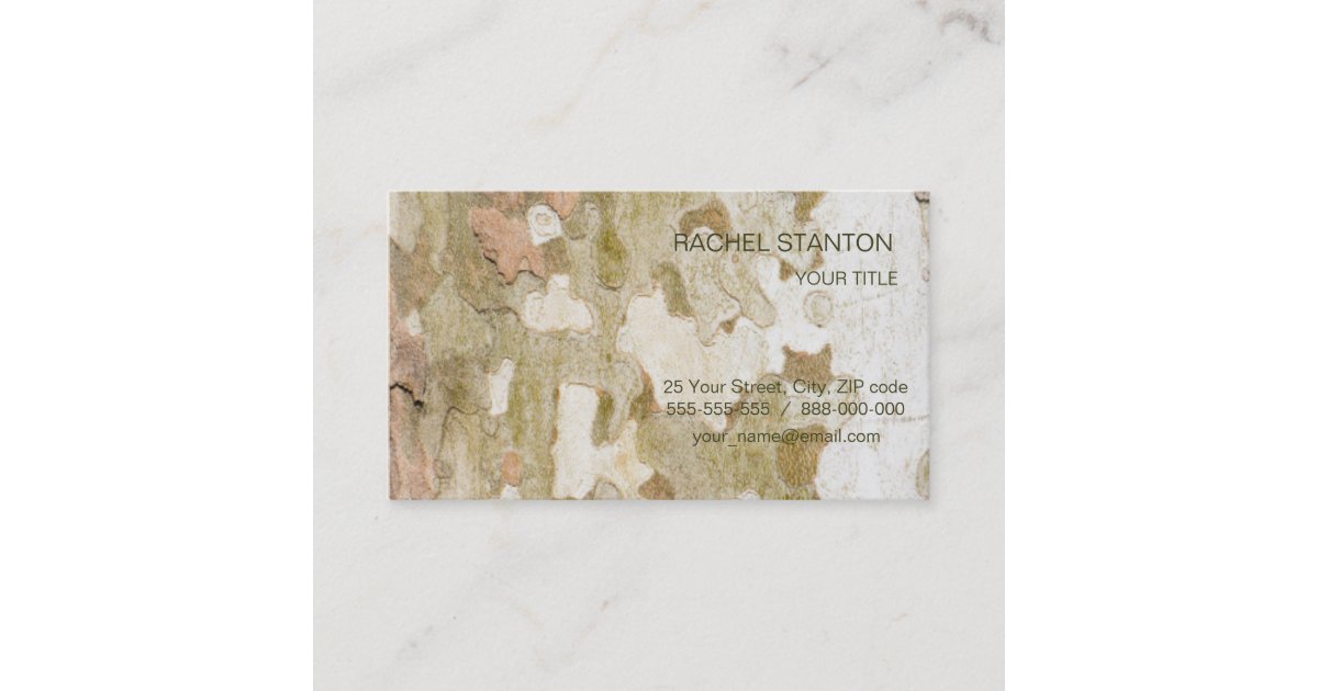 Plane tree camouflage looks bark pattern business card | Zazzle