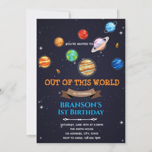 Planet and space galaxy birthday theme invitation | Zazzle