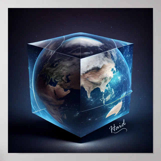 Planet Earth in the shape of a cube - AI Poster | Zazzle