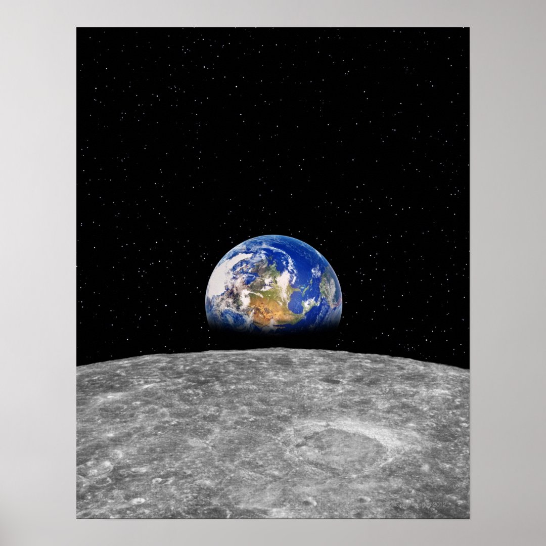 Planet earth rising over Moon Poster | Zazzle