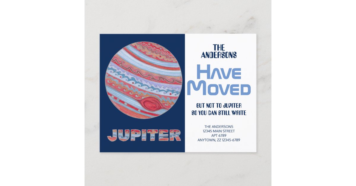 Planet Jupiter Colorful Funny Moving New Address Announcement Postcard ...