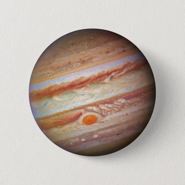 PLANET JUPITER - red spot head on (solar system) ~ Pinback Button | Zazzle