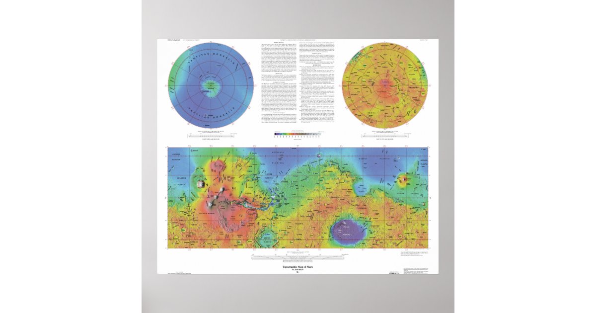 Planet Mars - Topographical Map Poster | Zazzle