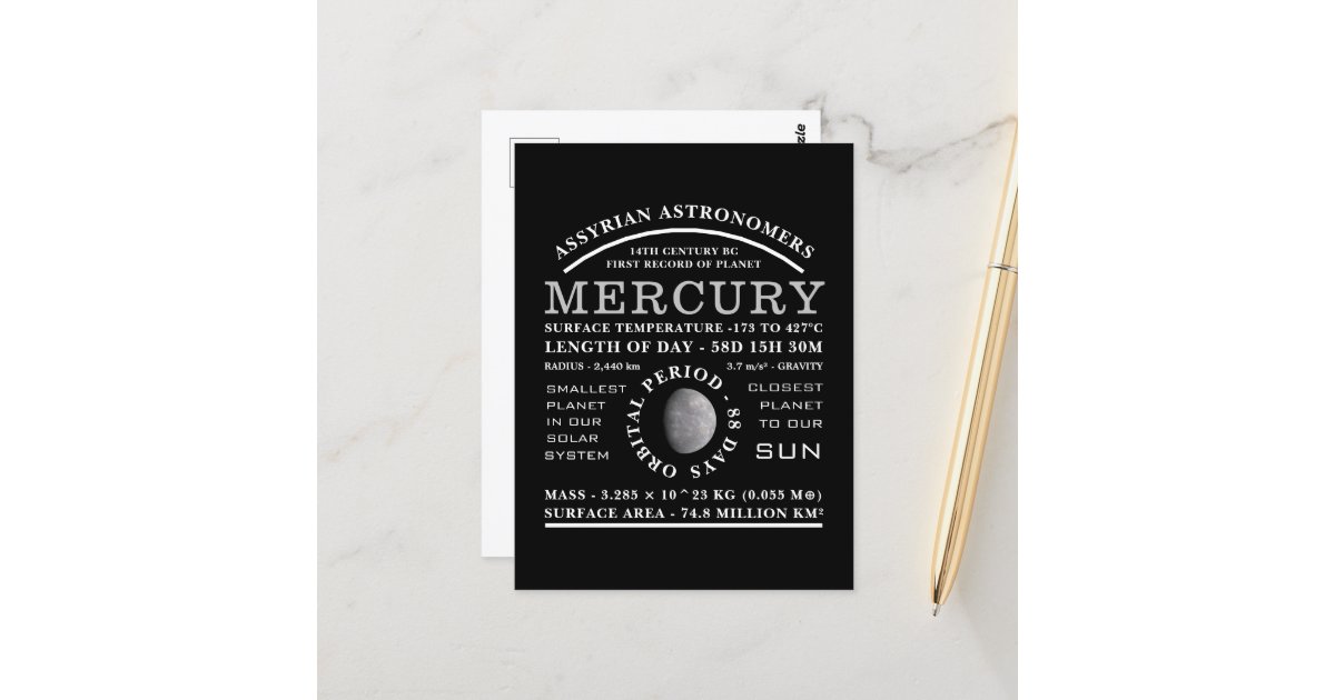 Planet Mercury Detailed Astronomy Postcard | Zazzle