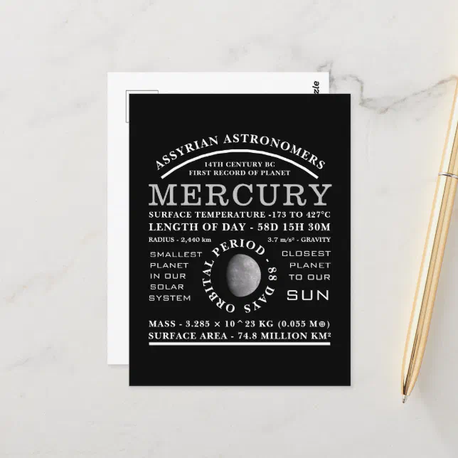Planet Mercury Detailed Astronomy Postcard | Zazzle