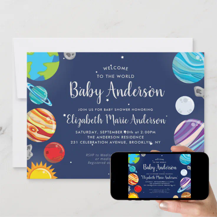 Planet Outer Space Galaxy Solar System Baby Shower Invitation | Zazzle