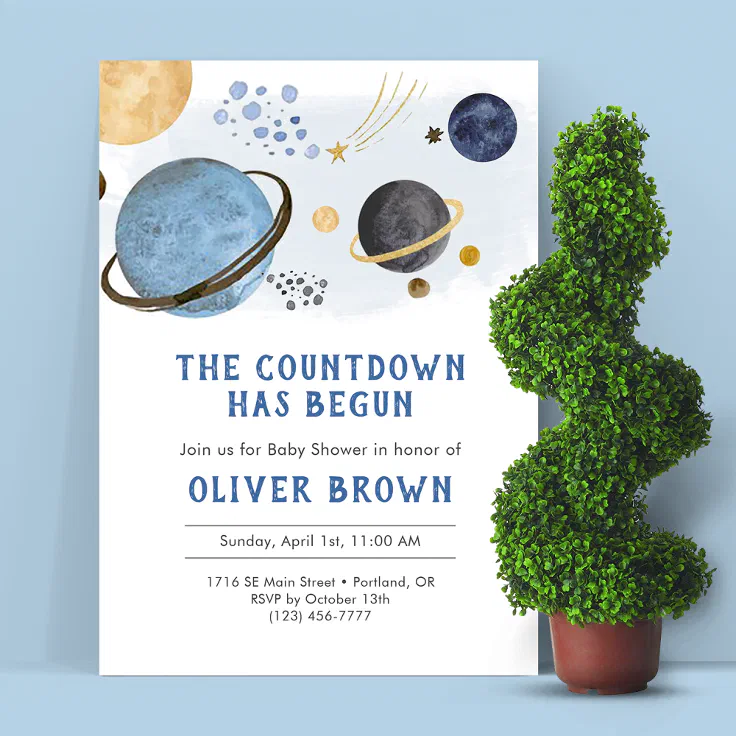 Planet Watercolor Space Theme Baby Shower Invitation | Zazzle