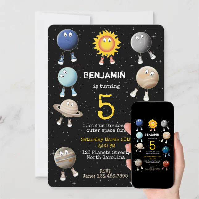 Planets and The Solar System Kids Birthday Invitation | Zazzle