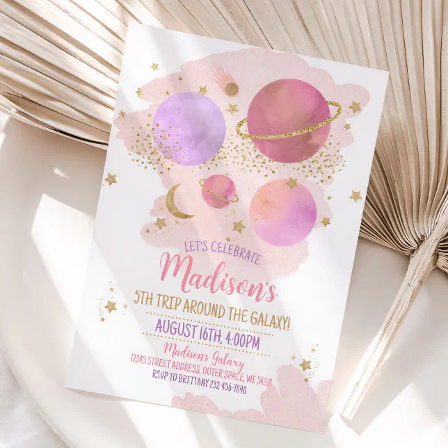 Planets Birthday Invitation, Space Galaxy Girl Invitation | Zazzle