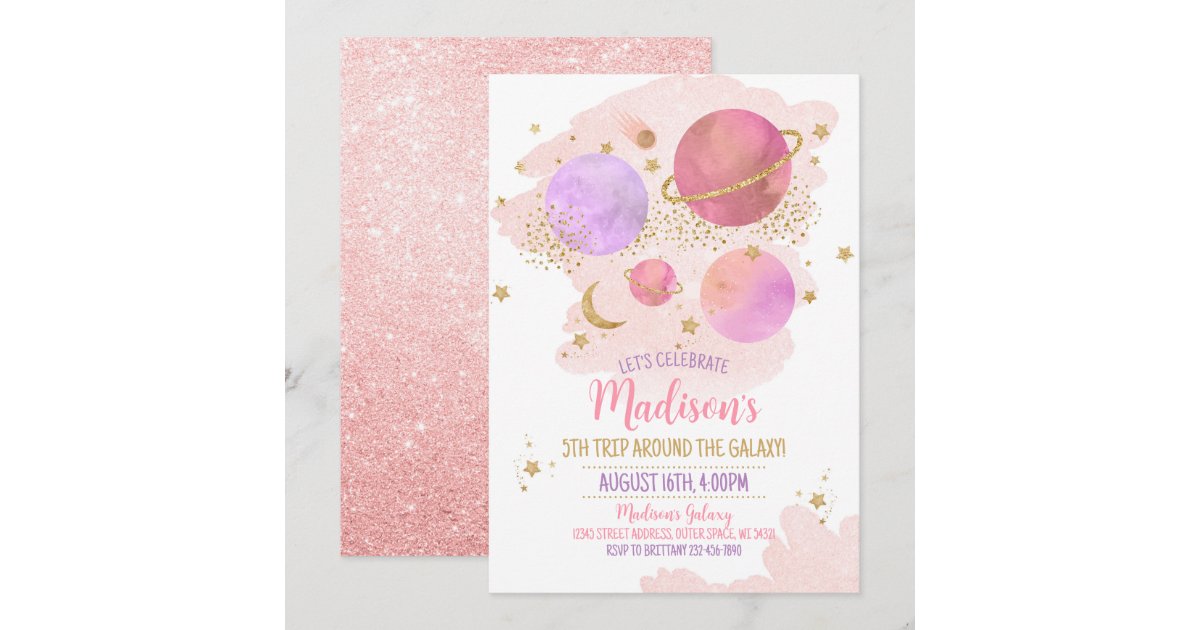 Planets Birthday Invitation, Space Galaxy Girl Invitation | Zazzle