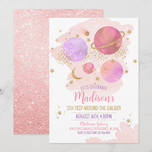 Planets Birthday Invitation, Space Galaxy Girl Invitation | Zazzle